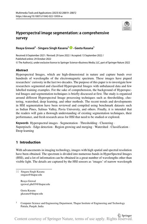 Hyperspectral Image Segmentation A Comprehensive Survey Request Pdf
