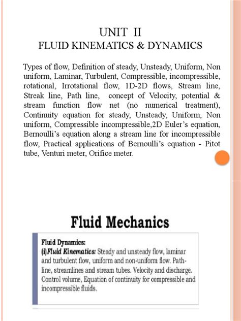 Unit 2 Fluid Kinematics And Dynamics Pdf