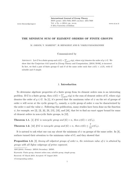 Pdf The Minimum Sum Of Element Orders Of Finite Groups