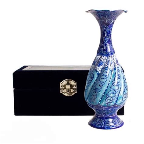 خرید و قیمت گلدان مینا کاری مسی 16 سانتی با جعبه مخمل از غرفه صنایع دستی مجلل باسلام