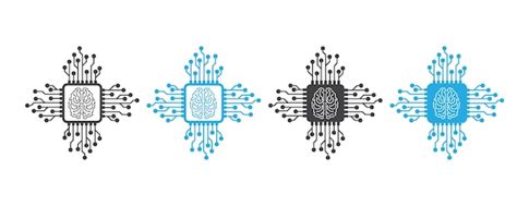 인공지능 Ai 프로세서 과 디지털 뇌 아이콘 마더보드 디지털 Ai 및 머신러닝 디자인 애플리케이션 및 웹용 아이콘 요소 터 일러스트레이션 프리미엄 벡터