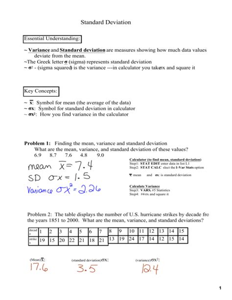Standard Deviation Mean Variance Calculations