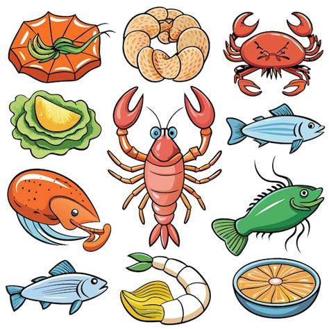 해산물 아이콘 세트 프리미엄 Ai 생성 벡터