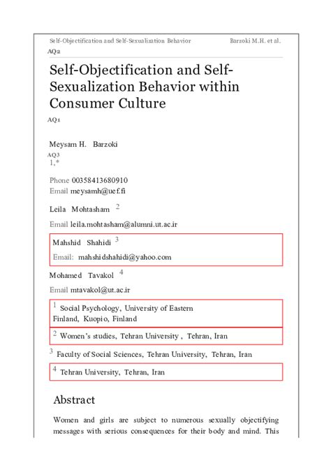 Pdf Self Objectification And Self Sexualization Behavior Within