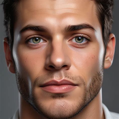 Close Up Portrait Of A Young Man With Striking Green Eyes And Strong