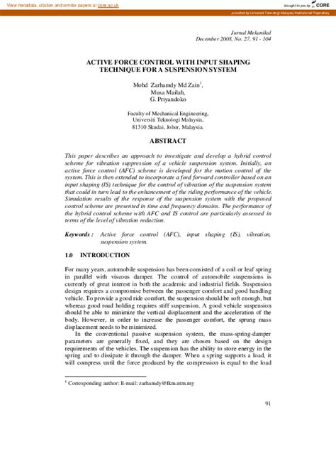 Pdf Active Force Control With Input Shaping Technique For A