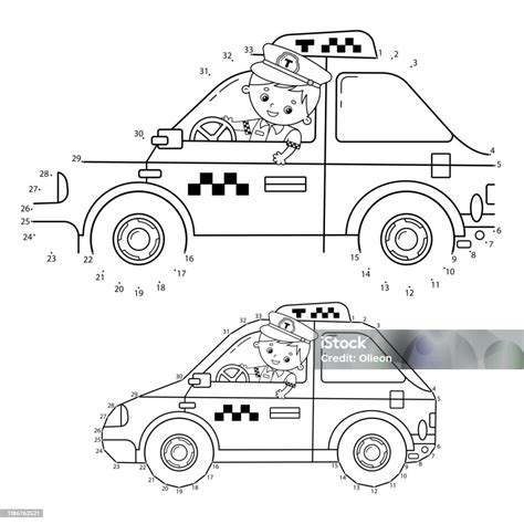 아이들을위한 교육 퍼즐 게임 숫자 게임 택시 차 어린이를위한 이미지 전송 또는 차량 색칠 공부 검색에 대한 스톡 벡터 아트 및