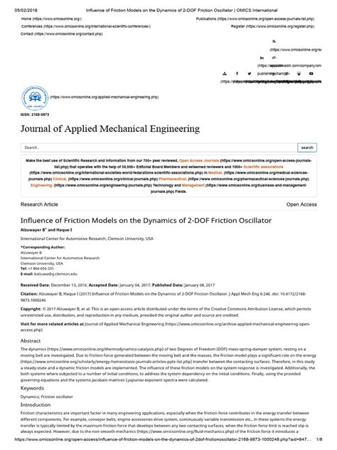 Influence Of Friction Models On The Dynamics Of 2 Dof Friction