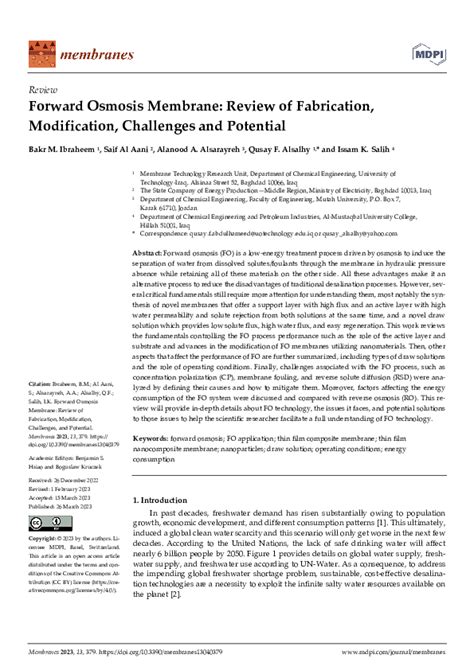 Pdf Forward Osmosis Membrane Review Of Fabrication Modification