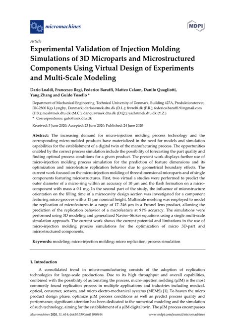 Pdf Experimental Validation Of Injection Molding Simulations Of 3d Microparts And