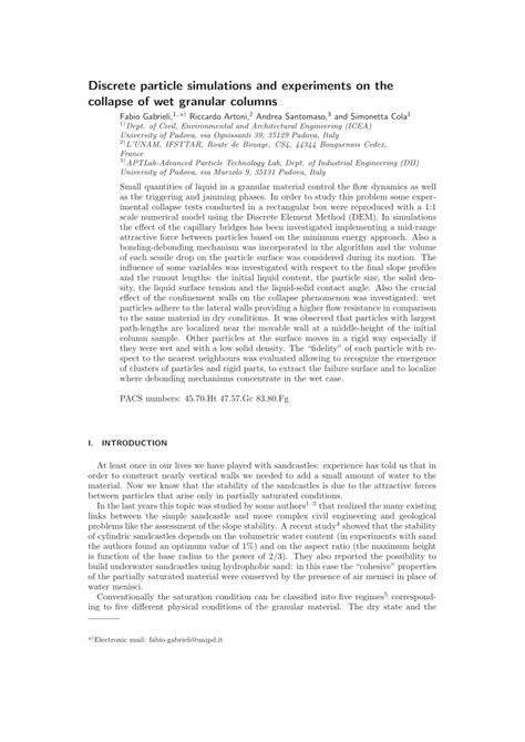 Pdf Discrete Particle Simulations And Experiments On The Collapse Of