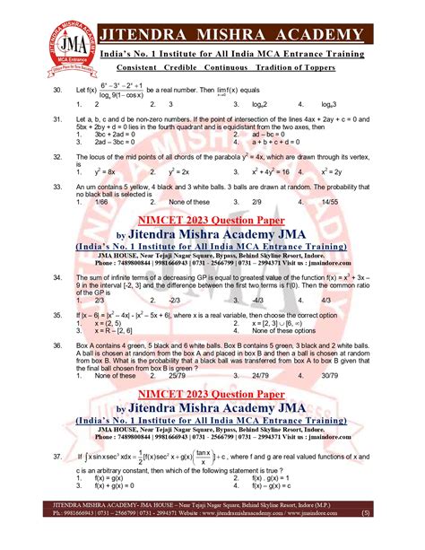 Nimcet 2023 Question Paper Jitendra Mishra Academy Indore Mp
