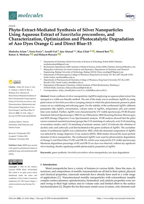 Pdf Phyto Extract Mediated Synthesis Of Silver Nanoparticles Using Aqueous Extract Of
