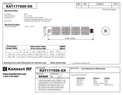 Fixed Attenuator N Male Female 50 Ohm DC 18 GHz 100 Watts 40 DB KonnectRF