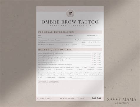 Ombre Brow Intake Form Bundle Pmu Forms Pmu Client Record Pmu Aftercare Card Microshading Form