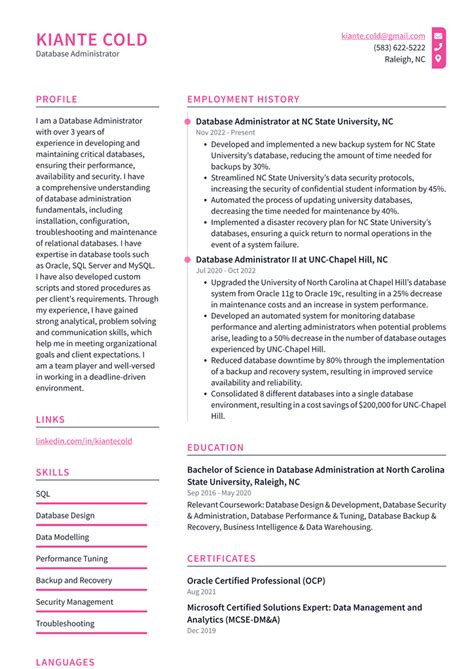 Apple Database Administrator Resume Examples Resumecat