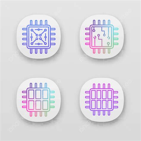 processors app icons set cpu octa microprocessor vector cpu octa microprocessor png and