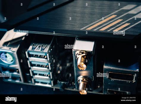 Motherboard Usb Keyboard Hdmi Antenna Sockets Connectors Close Up On Modern Powerful Desktop