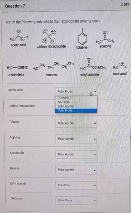 Solved Match The Following Solvents To Their Appropriate