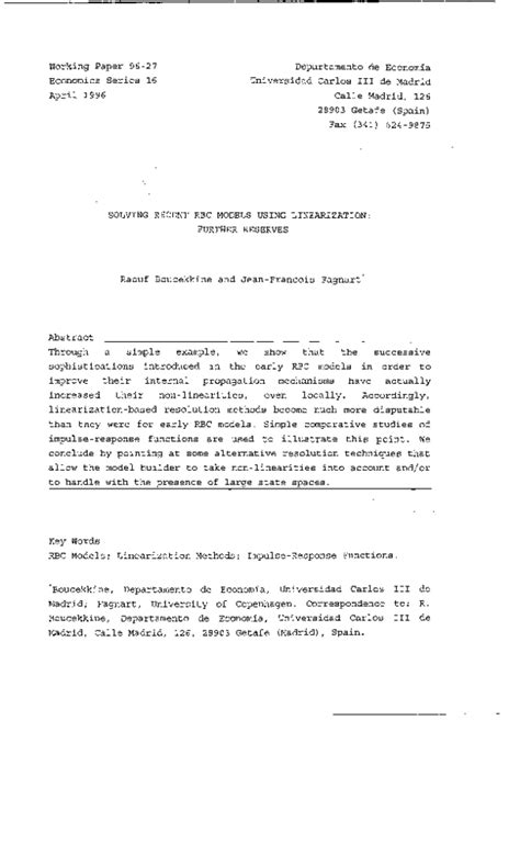 Pdf Solving Recent Rbc Models Using Linearization Further Reserves