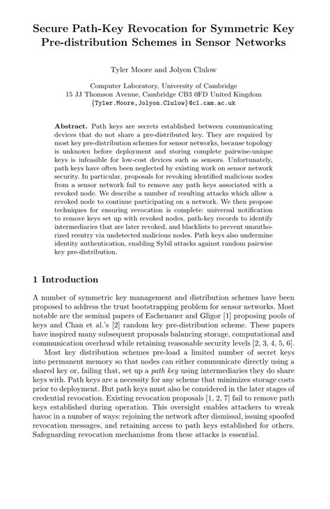 Pdf Secure Path Key Revocation For Symmetric Key Pre Distribution