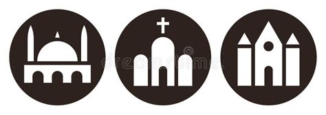 Mosque Church And Synagogue Icon Landmark Signs Stock Vector