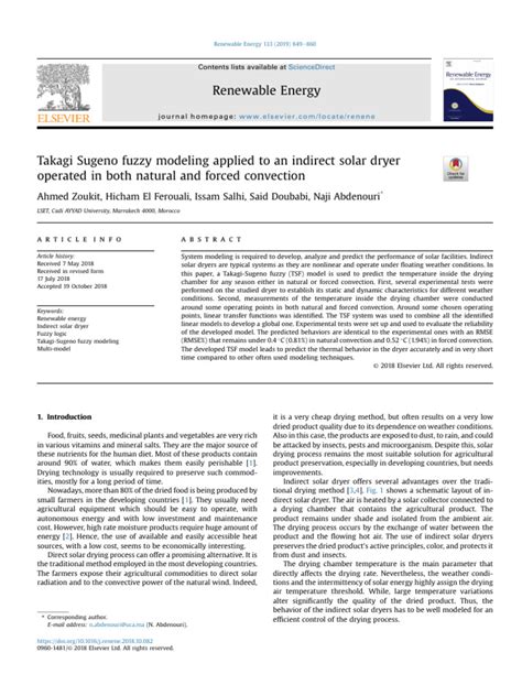 Takagi Sugeno Fuzzy Modeling Applied To An Indirect Solar Dryer Pdf Clothes Dryer Agriculture
