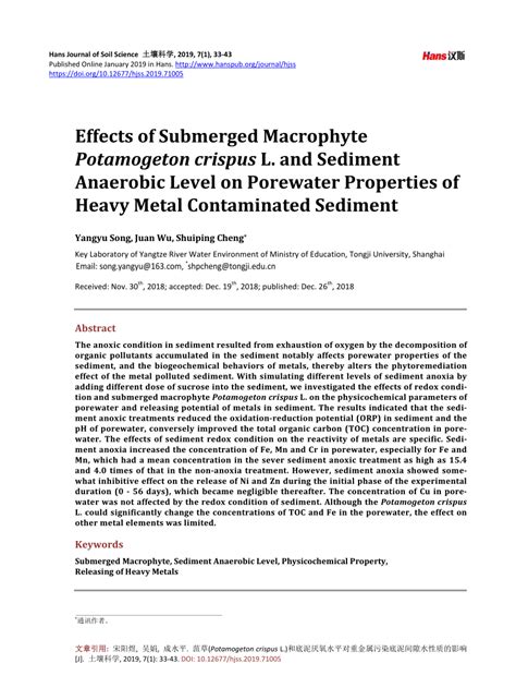 Pdf Effects Of Submerged Macrophyte Potamogeton Crispus L And