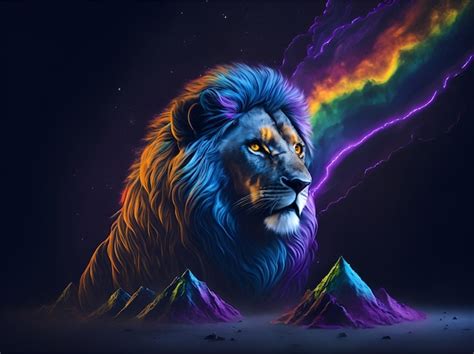 Un León Imponente En La Galaxia Fantástica Foto De Fondo Foto Premium