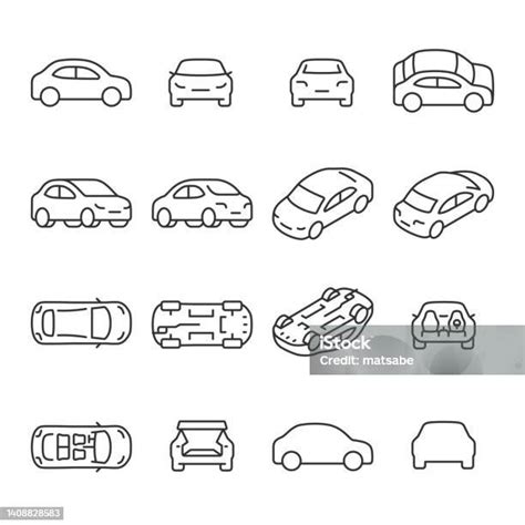 자동차 아이콘 설정 다른면에서 차 측면보기 뒤 앞 아래 내부 선형 아이콘 컬렉션 편집 가능한 획이 있는 선 차에 대한 스톡 벡터 아트 및 기타 이미지 Istock