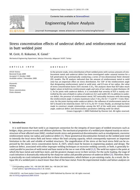 Pdf Stress Concentration Effects Of Undercut Defect And Reinforcement