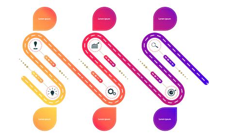 베벨 웨이 로드맵 마크 포인트 그래프가 있는 타임 라인 요소 검색 기어 대상 아이콘을 생각 합니다 벡터 일러스트 레이 션 Eps10 0명에 대한 스톡 벡터 아트 및 기타