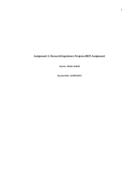 Rep Assignment New Rep Assignment 2 Research Experience Program Rep Assignment Name