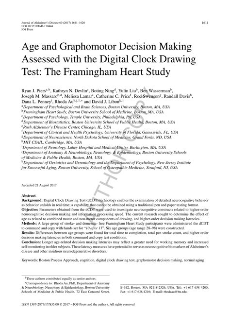 Pdf Age And Graphomotor Decision Making Assessed With The Digital Clock Drawing Test The