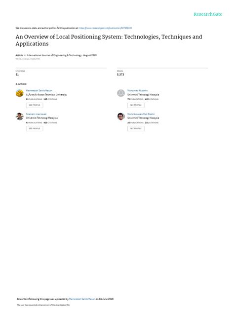 An Overviewof Local Positioning System Technologies Techniquesand Application Pdf Ultra