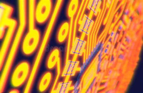 Circuit Board Technology Tree Pattern Concept Render Background Blue And Yellow Abstract Scifi