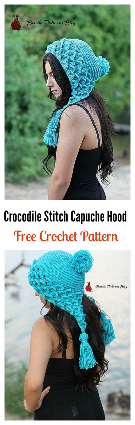Crochet Crocodile Stitch Capuche Hood Free Pattern Cool Creativities