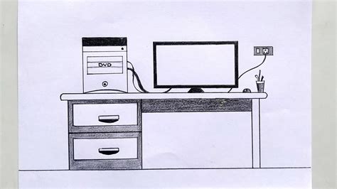 Computer Ka Chirta How To Draw A Computer Table Computer Desk Drawing Computer Table