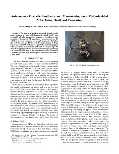 Pdf Autonomous Obstacle Avoidance And Maneuvering On A Vision Guided Mav Using On Board Processing