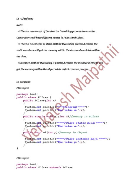 Class Running Notes 1st Oct Pdf Method Computer Programming Constructor Object Oriented