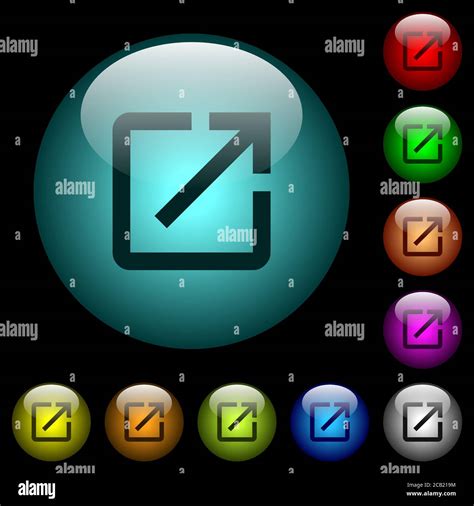 Launch Application Icons In Color Illuminated Spherical Glass Buttons On Black Background Can