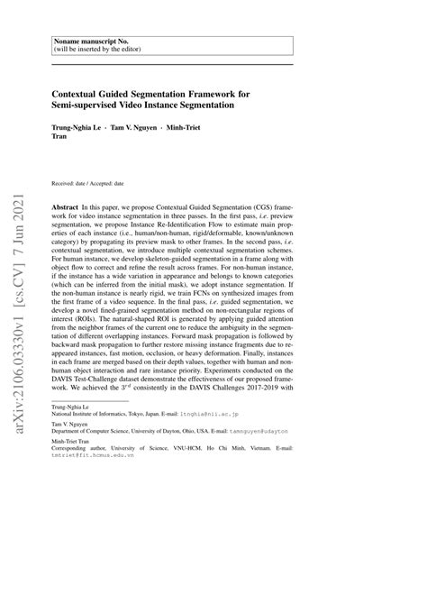 Pdf Contextual Guided Segmentation Framework For Semi Supervised Video Instance Segmentation