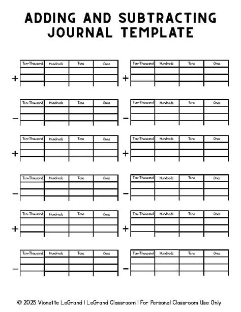 Place Value Addition And Subtraction Templates 2 Digit And 3 Digit