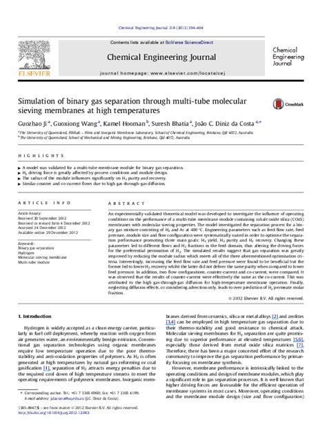 Pdf Simulation Of Binary Gas Separation Through Multi Tube Molecular