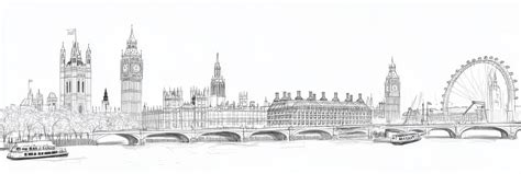London Skyline Pencil Drawing Single Line Art Mit Ikonischen