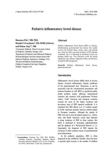Pediatric Inflammatory Bowel Disease Nova Science Publishers