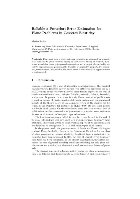 Pdf Reliable A Posteriori Error Estimation For Plane Problems In Cosserat Elasticity