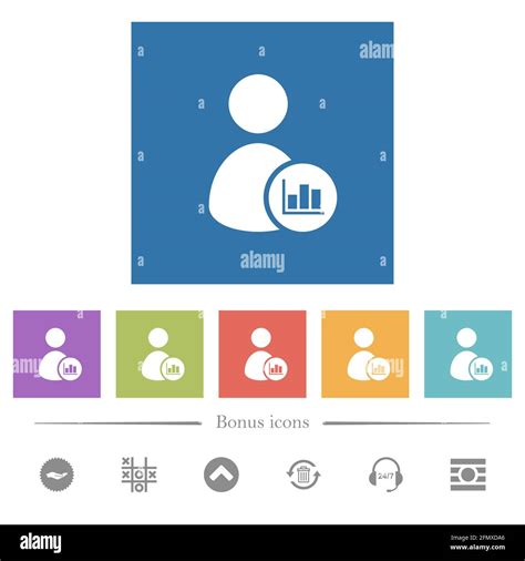 User Account Statistics Flat White Icons In Square Backgrounds 6 Bonus Icons Included Stock