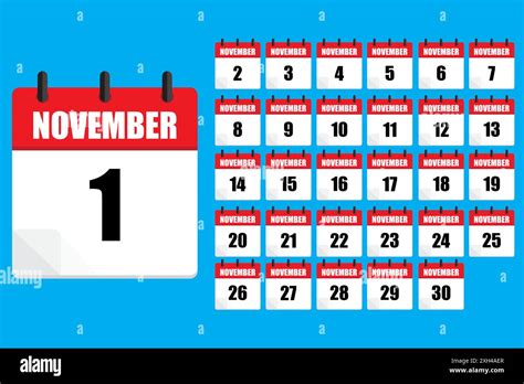 November Calendar Layout Numbered Dates Vector Icons Blue Background Stock Vector Image And Art