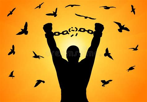 Hombre Rompiendo Cadenas En Esposas Y Manos Humanas Silueta Libertad